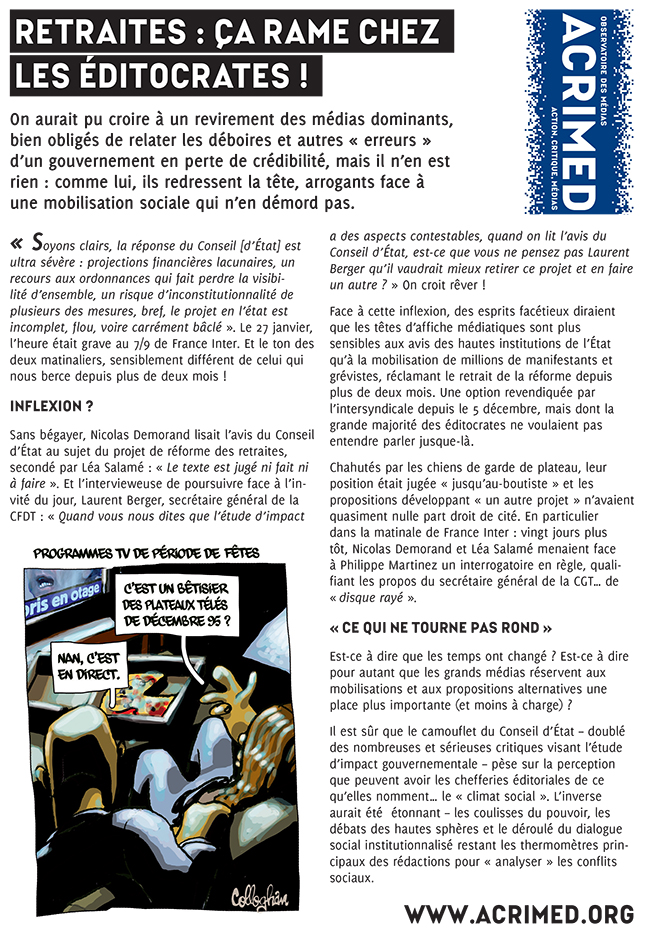 Retraites : ça rame chez les éditocrates ! (tract) - Acrimed | Action ...